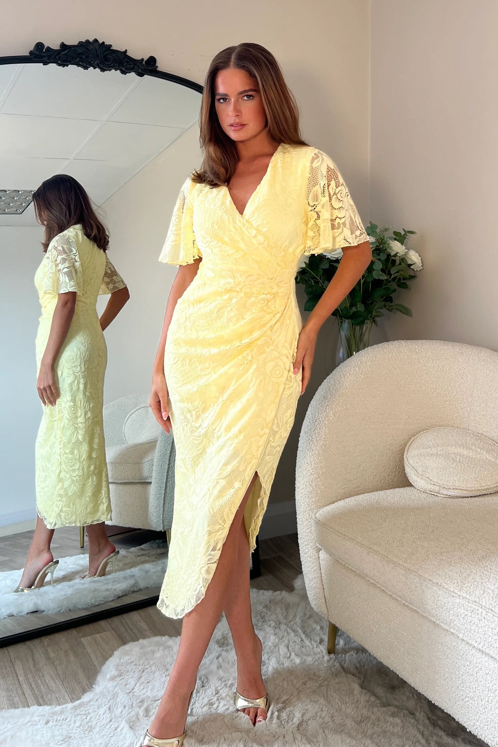 Girl In Mind Natasha Yellow Lace Midi Dress – Love My Apparel